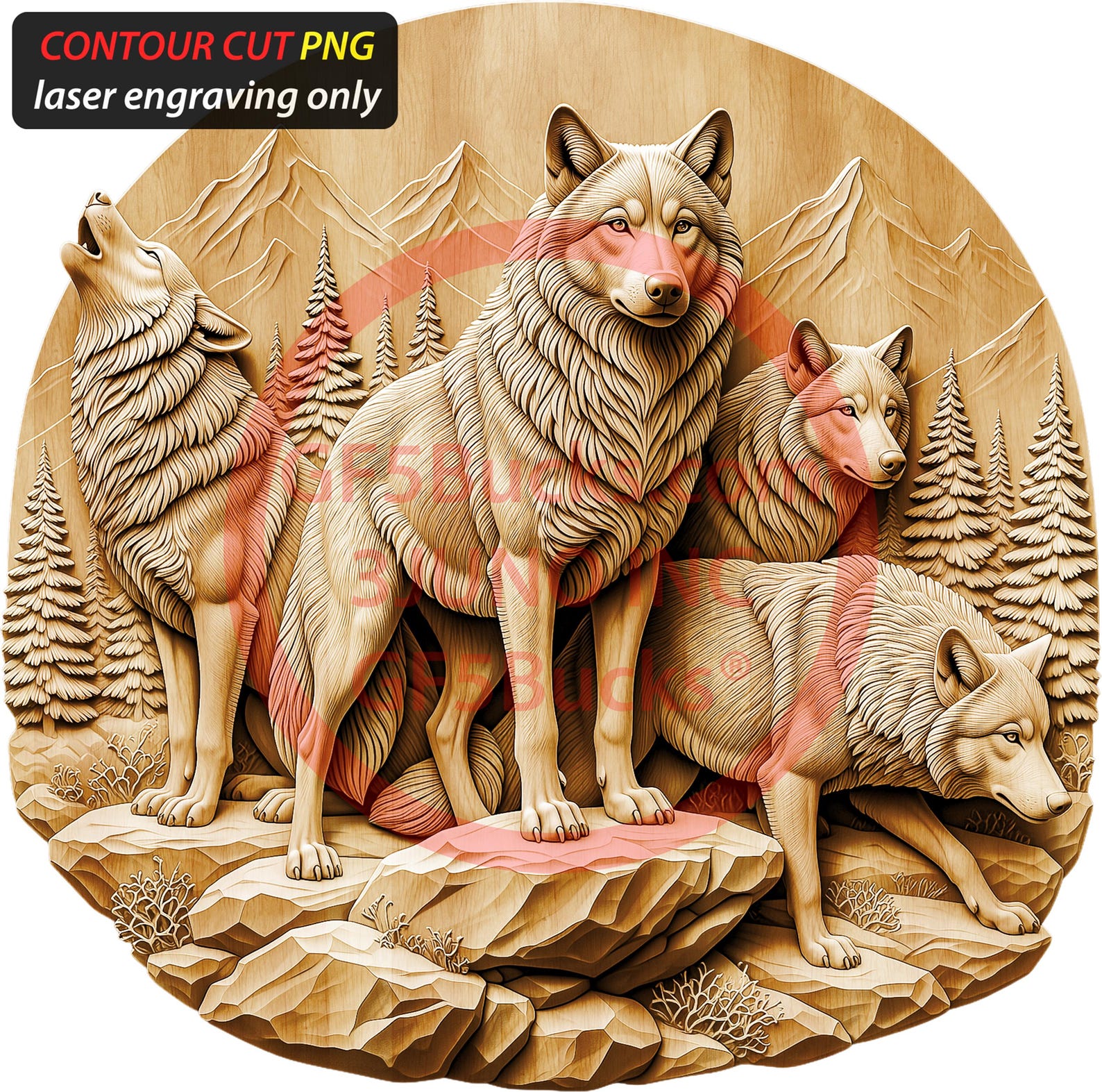 3D Illusion Wolf Pack Art for Laser Engraving | PNG Digital File | 14 ...
