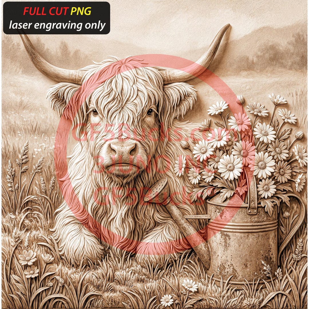 3D Illusion Laser-ready PNG | Highland Cow | Ultra-realistic Engraving ...