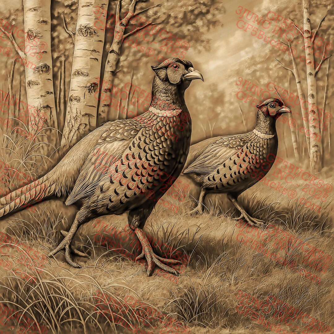 3D Illusion Pheasant Pair PNG – Forest Wildlife Scene – Laser Engraving ...
