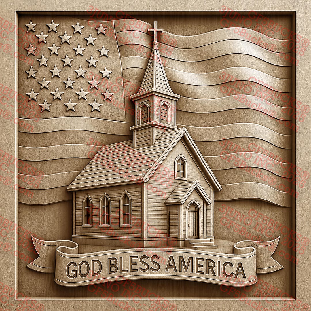 3D Illusion Church and Flag PNG, 14x14 Inch Laser Engraving File, God ...