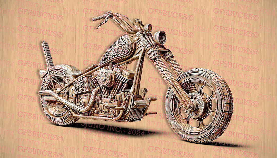 Retro Chopper, Motorcycle - Laser Burn PNG | 3D Illusion | Engrave ...