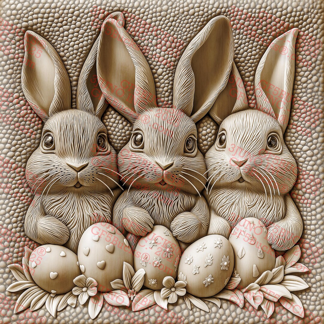 Easter Bunnies and Eggs 3D Illusion Laser Engraving PNG Digital Design ...
