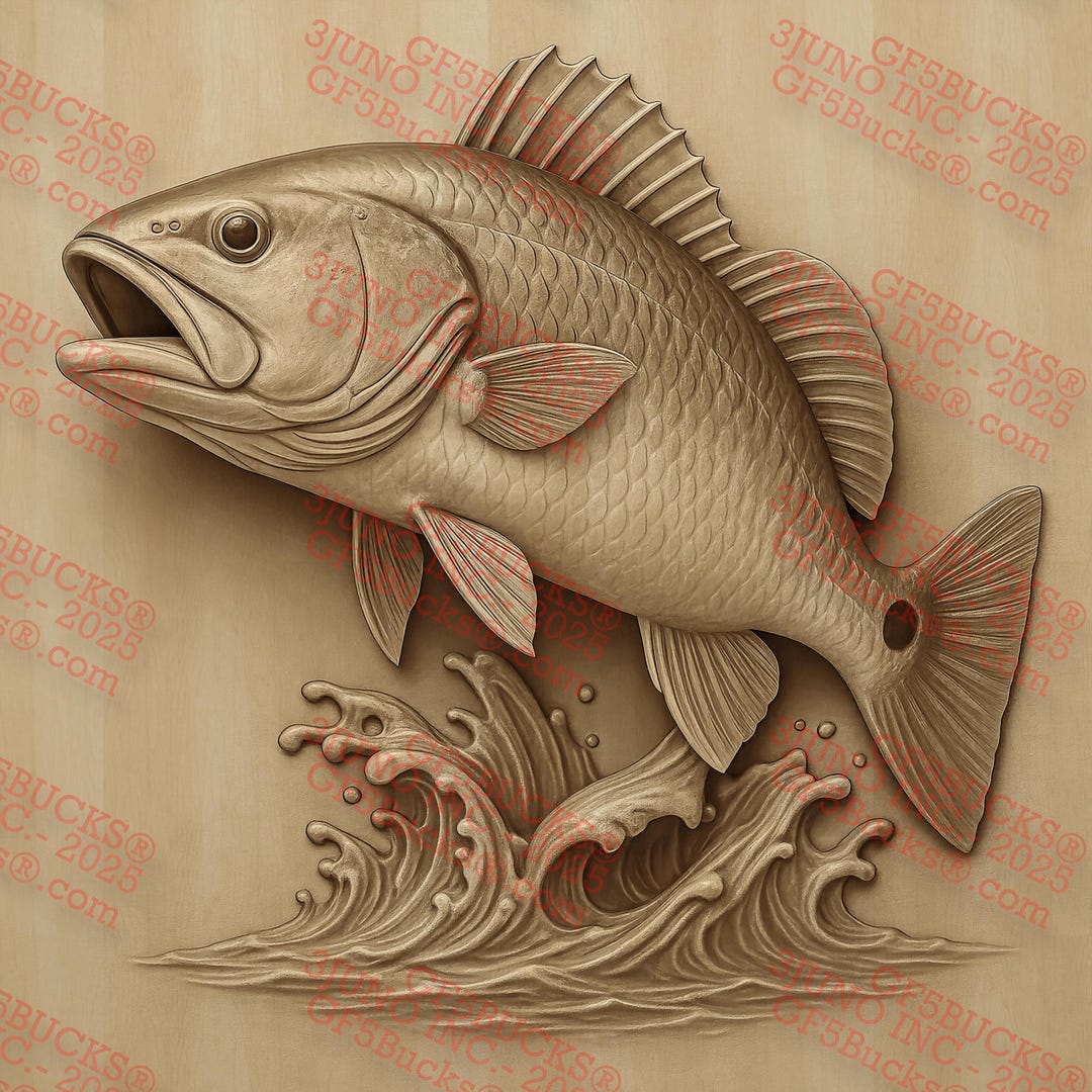 3D Illusion Redfish PNG – Jumping Red Drum Laser Engraving Design ...