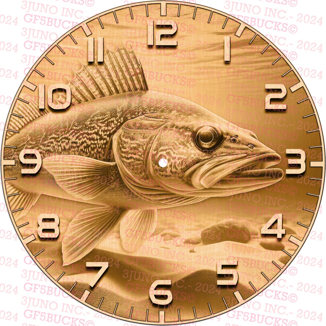 Walleye Clock 3D Illusion Engraving Digital File Instant Download Laser ...