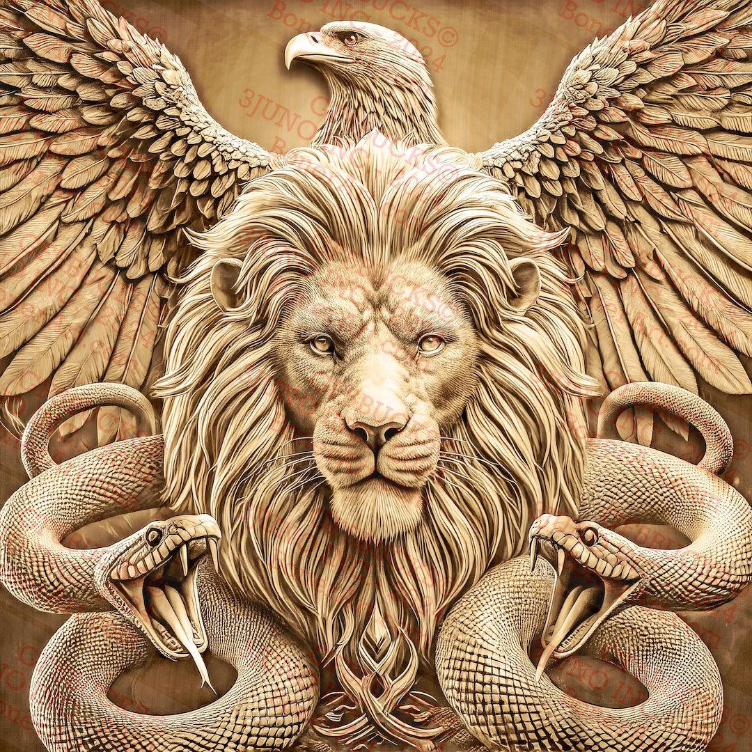 Lion, Eagle, and Snake 3D Illusion Art - Symbolic Patriotic Decor ...