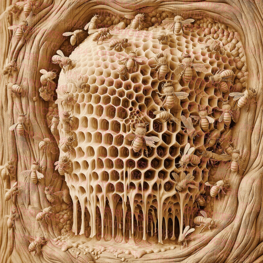 3D Illusion Honeycomb Bees - Instant Download PNG File for Laser ...