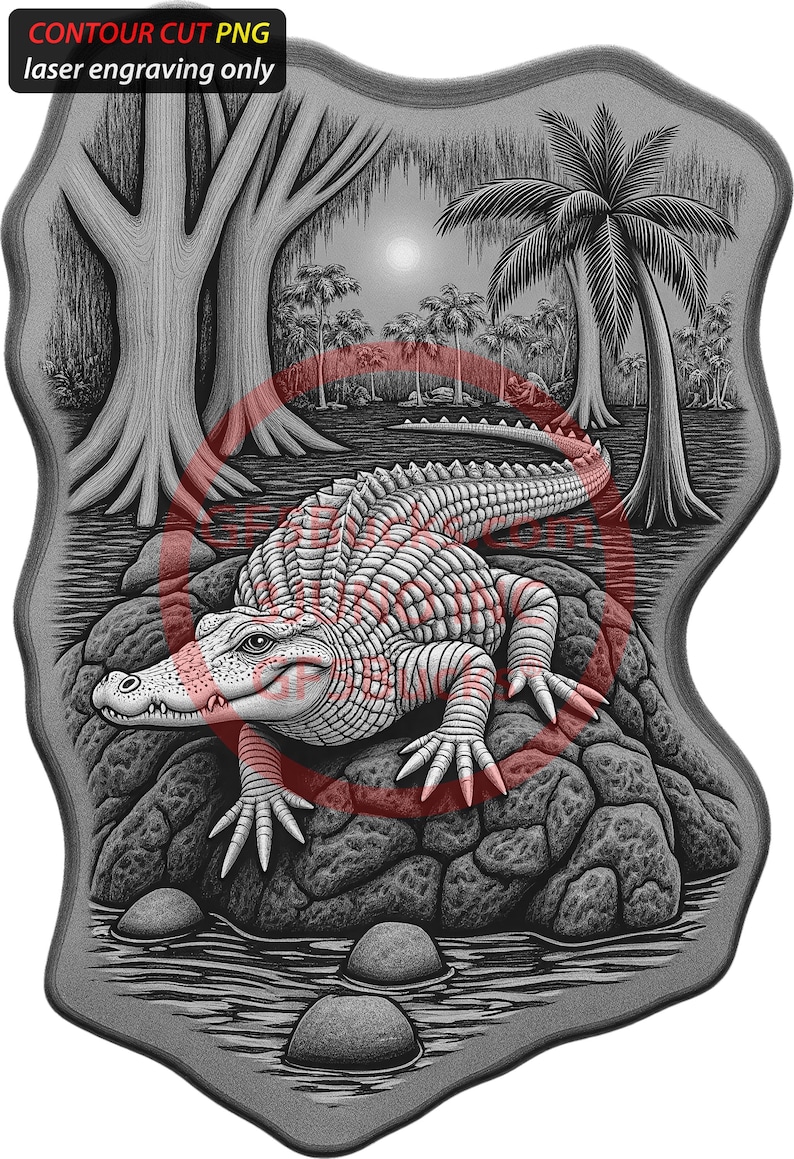 3D Illusion Swamp Gator PNG – Bayou Scene Laser Engraving Art – 9.6x14 ...