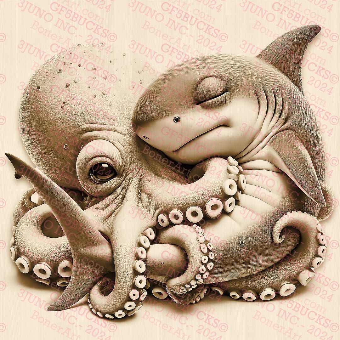 Baby Shark & Baby Octopus, Friends Napping Laser Burn PNG 3D Illusion ...
