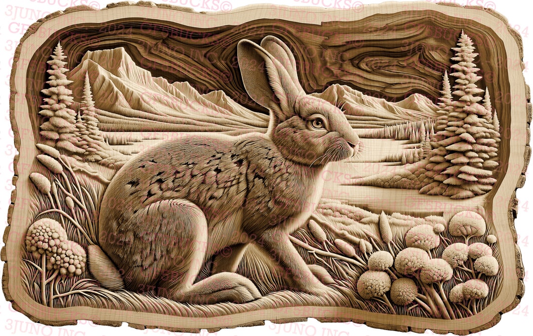 Rabbit - Laser Burn PNG | 3D Illusion | Engrave | Laser Ready | Digital ...