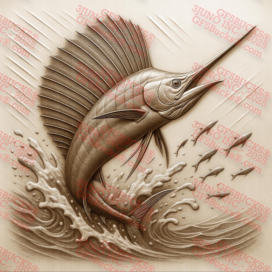 3D Illusion Sailfish PNG for Laser Engraving – Leaping Ocean Predator ...