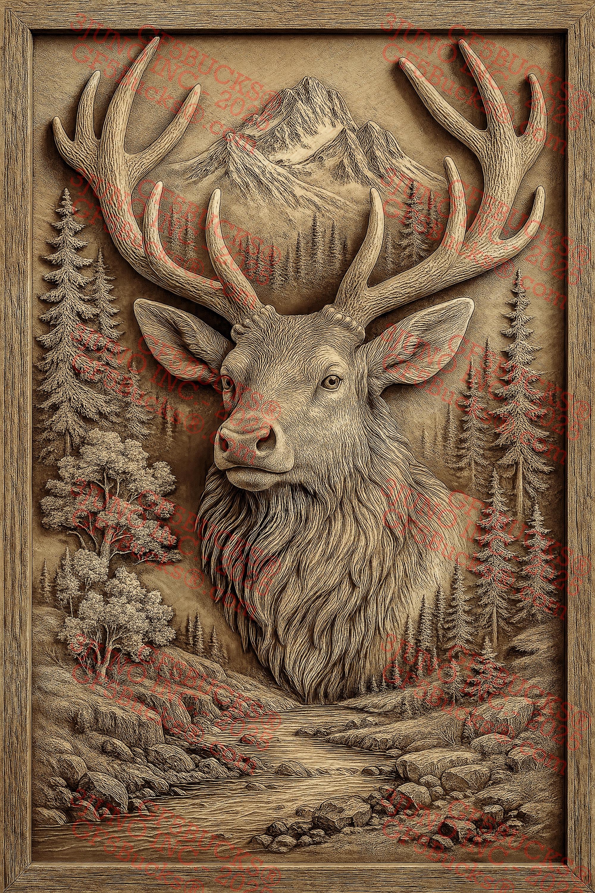 3D Illusion Elk PNG – Mountain Forest Scene – Laser Engraving Project ...