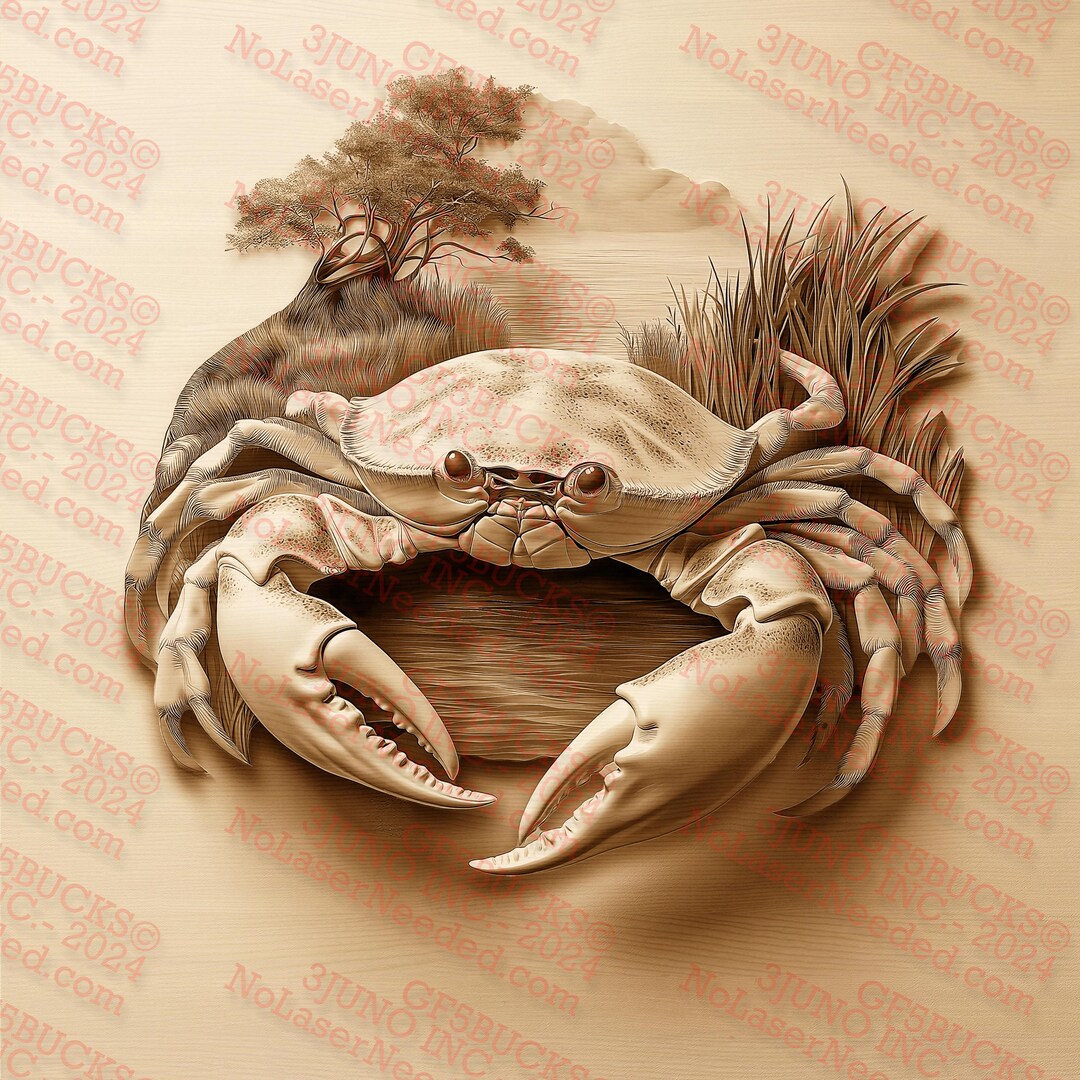 3D Illusion Crab PNG Design | Coastal Marine Art for Laser Engraving ...