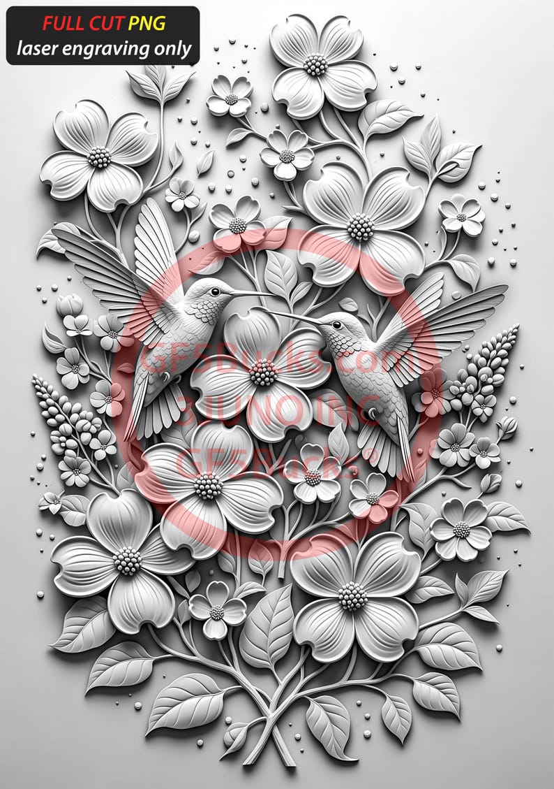 3D Illusion Hummingbirds Floral Art for Laser Engraving | PNG Digital ...