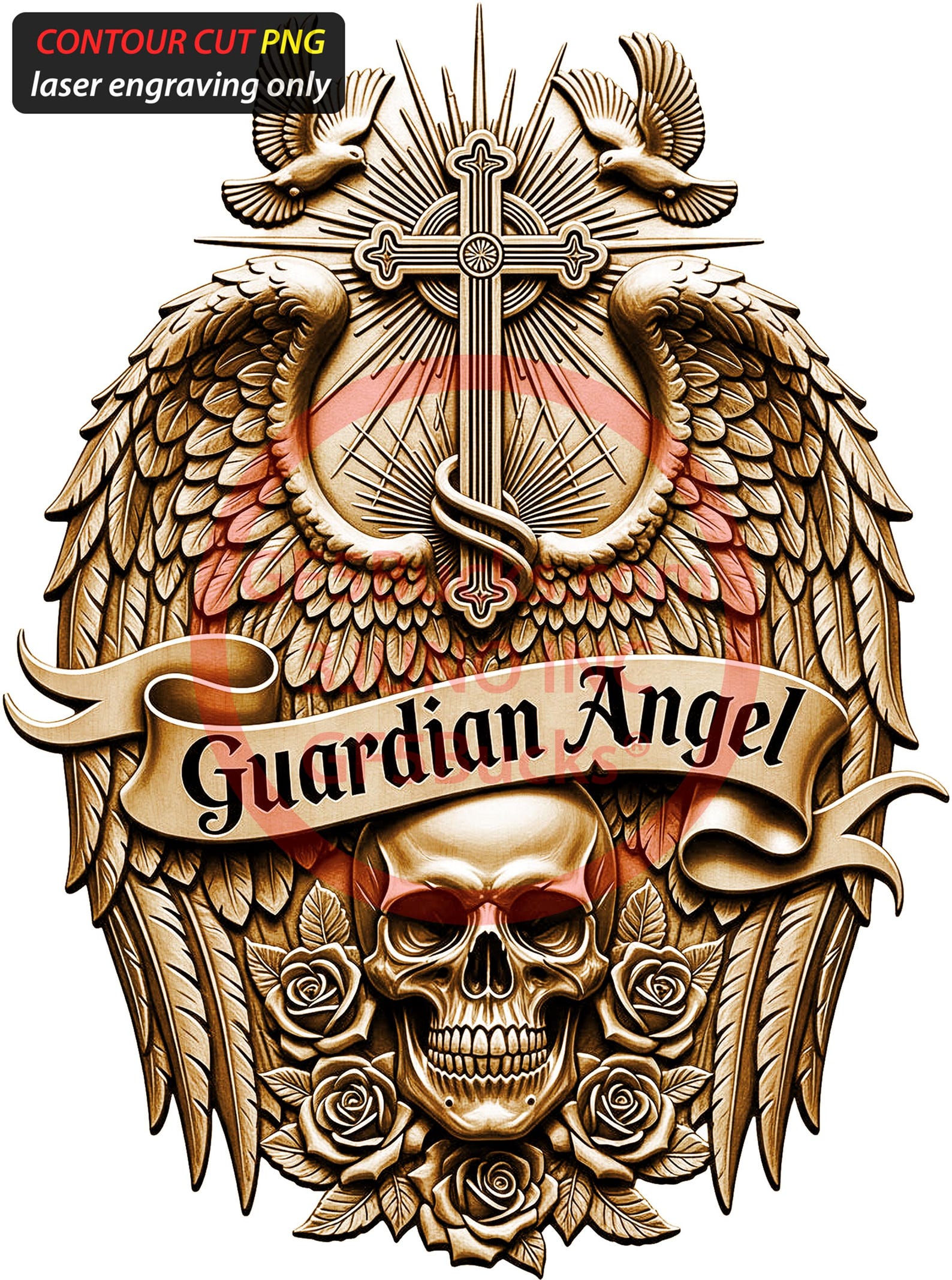 3D Illusion Angel Skull Art for Laser Engraving | PNG Digital File | 10 ...