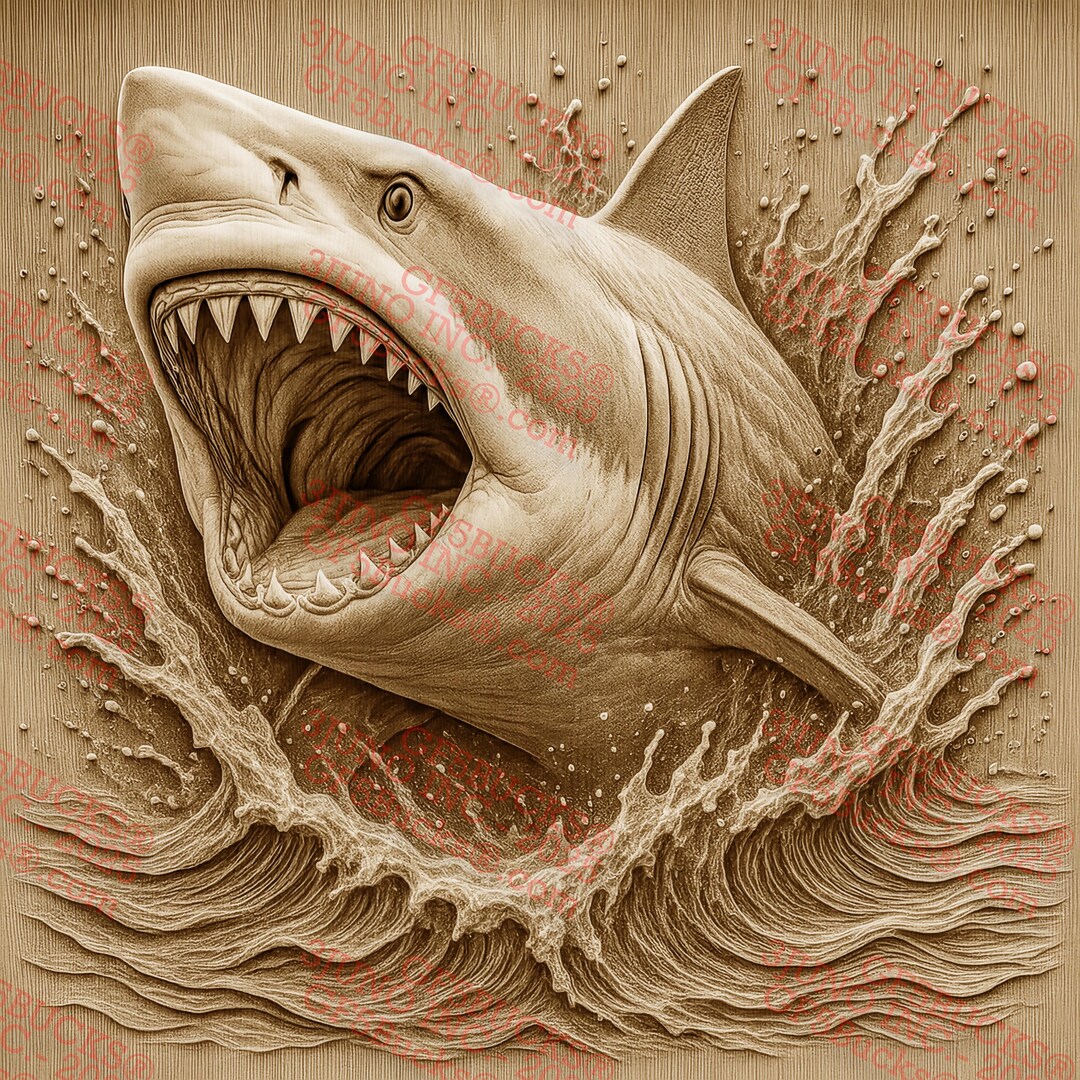 3D Illusion Shark Attack PNG for Laser Engraving – Realistic Splashing ...