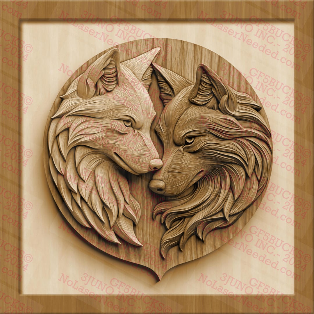 3D Illusion Wolves Embrace Art, Animal Lovers Decor, Wolf Heart Design ...