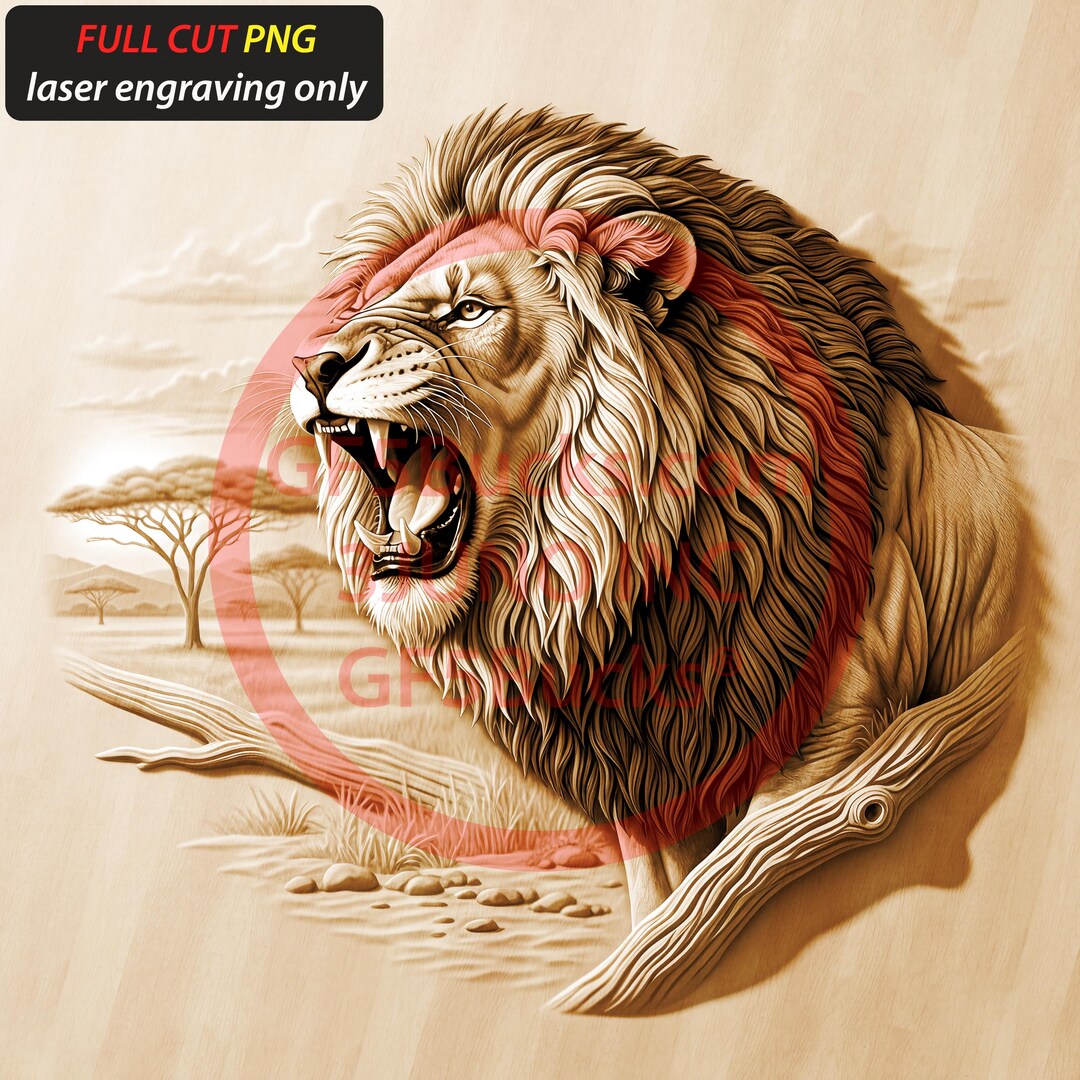 3D Illusion Laser-ready PNG | Roaring Lion | Ultra-realistic Engraving ...