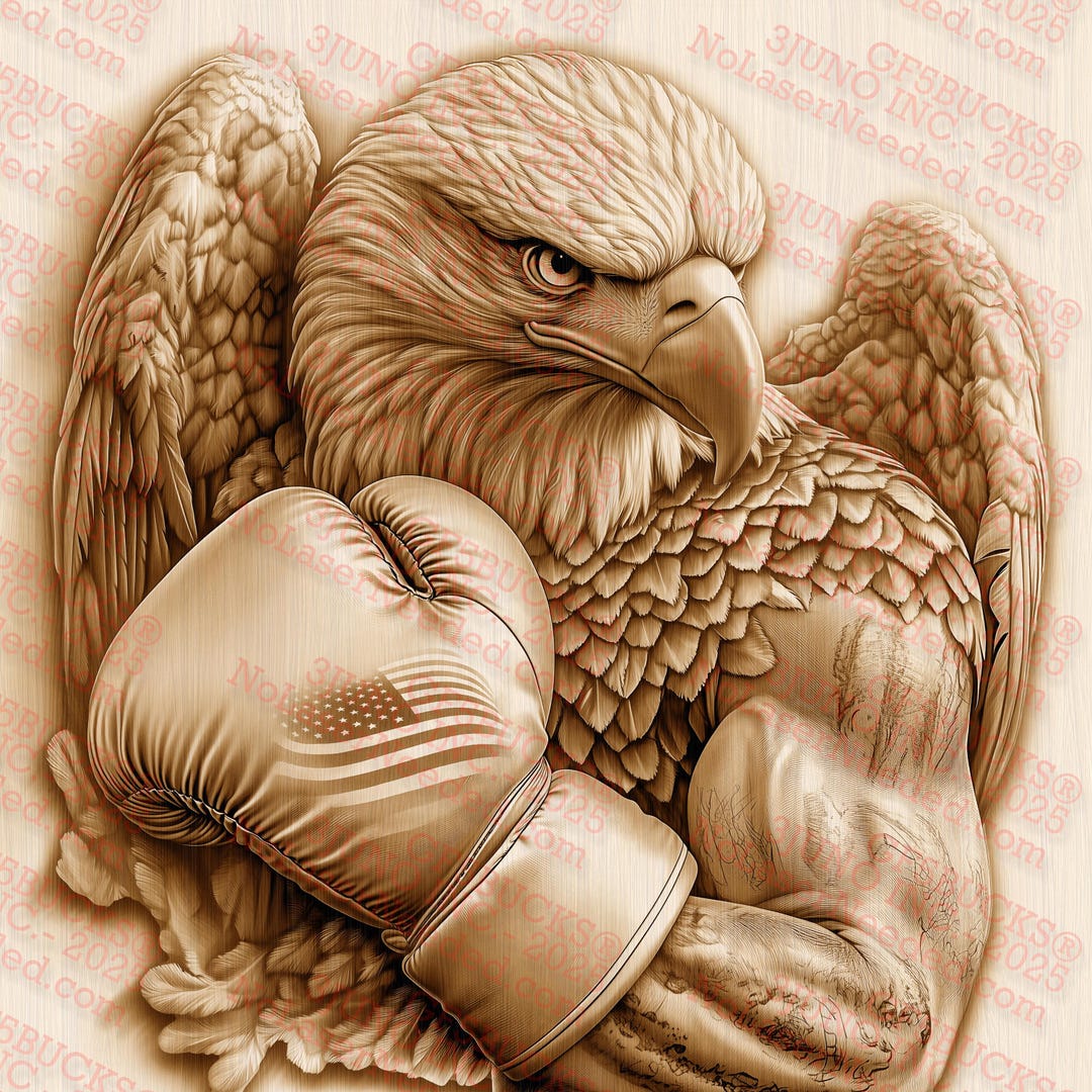 3D Illusion Patriotic Boxing Eagle Design for Laser Engraving PNG for ...