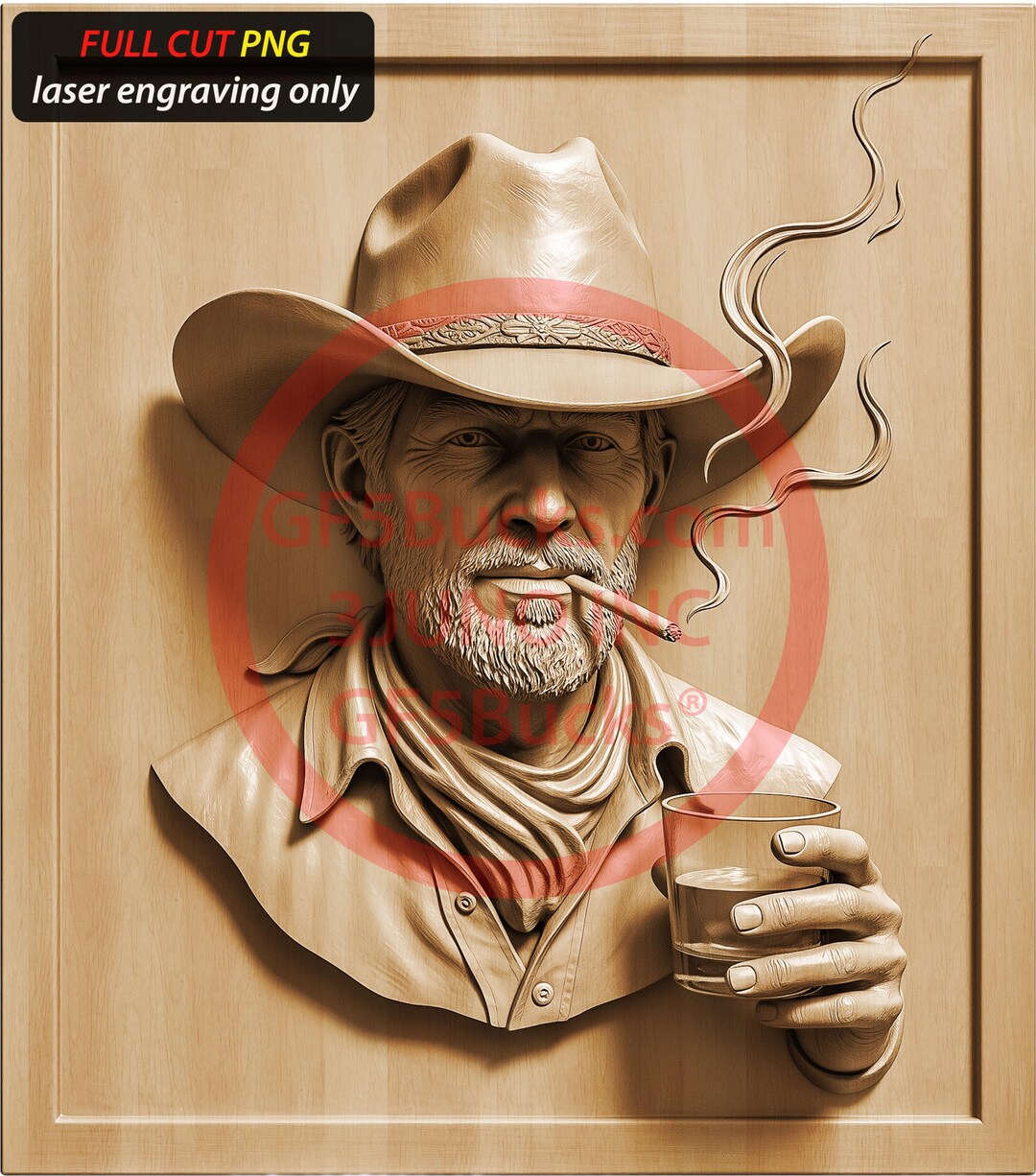 3D Illusion Cowboy Bust Art for Laser Engraving | PNG Digital File | 12 ...
