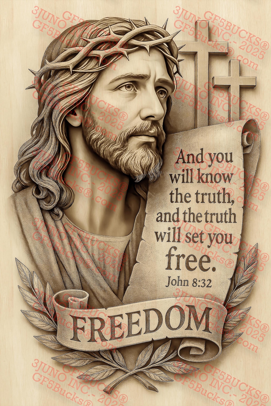 3D Illusion Jesus Freedom PNG – John 8:32 Scripture Scroll Laser ...