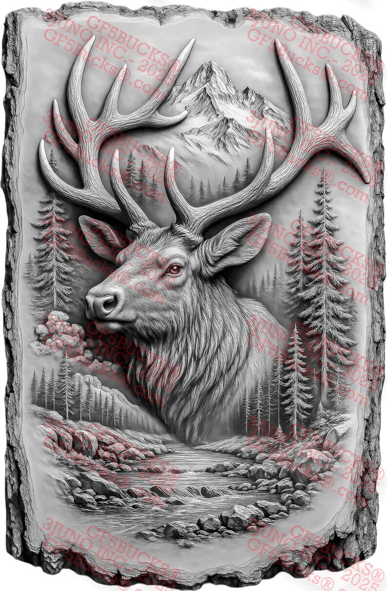 3D Illusion Elk PNG – Mountain River Wildlife Scene – Laser Engraving ...