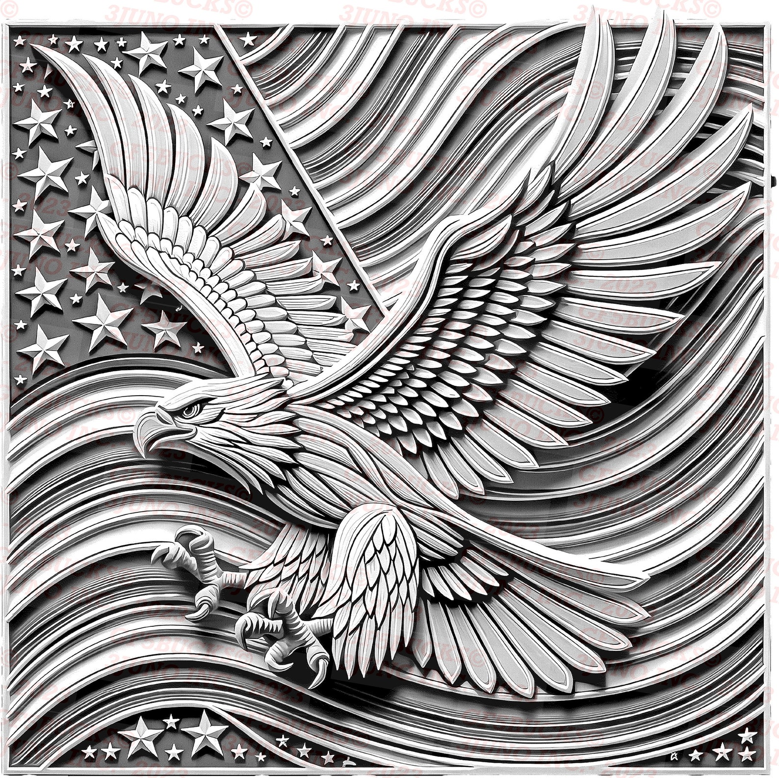 Eagle in Flight Laser Burn PNG | Patriotic 3D Illusion Engrave File - Etsy