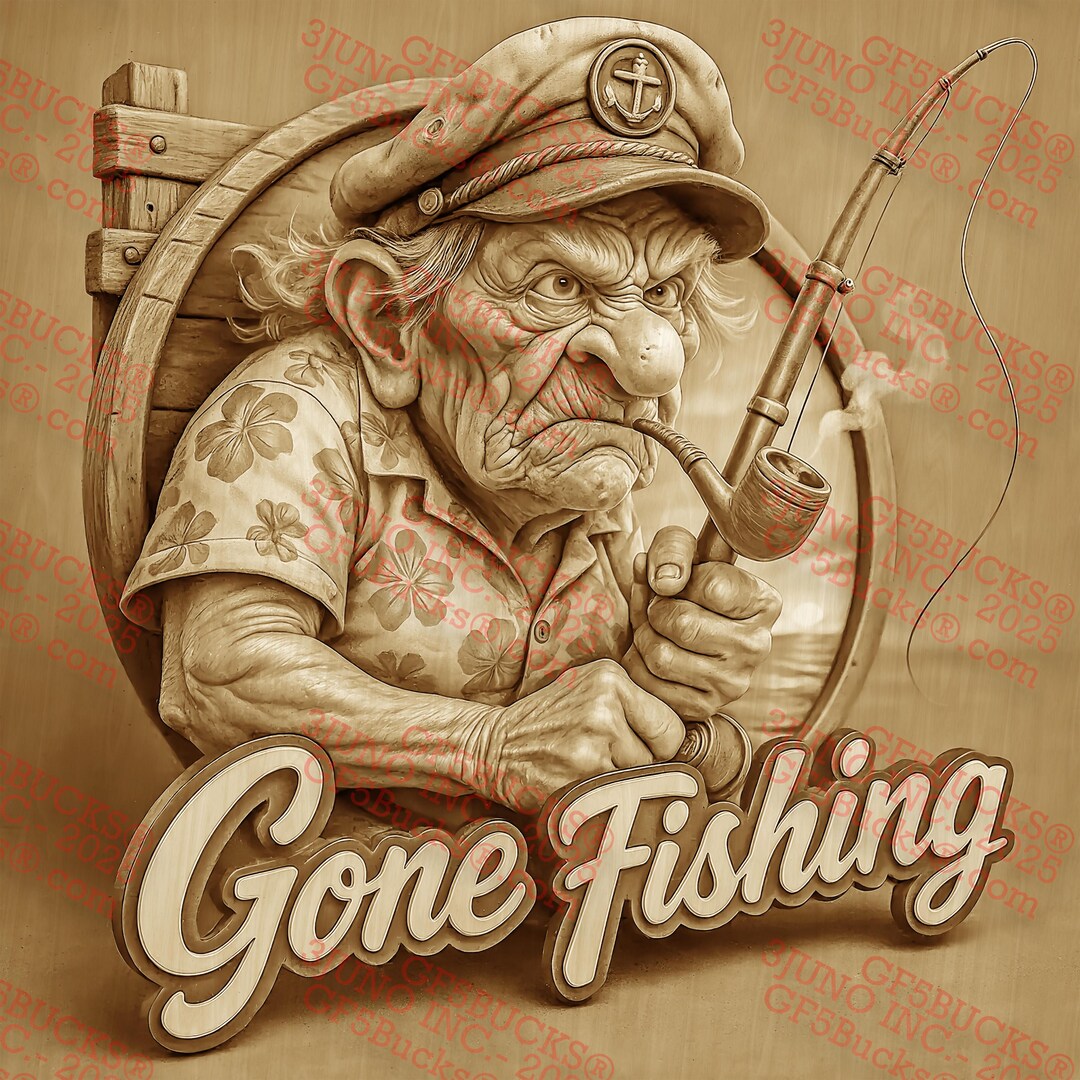 3D Illusion Gone Fishing PNG - 14x14 Laser Engraving Design With Grumpy ...
