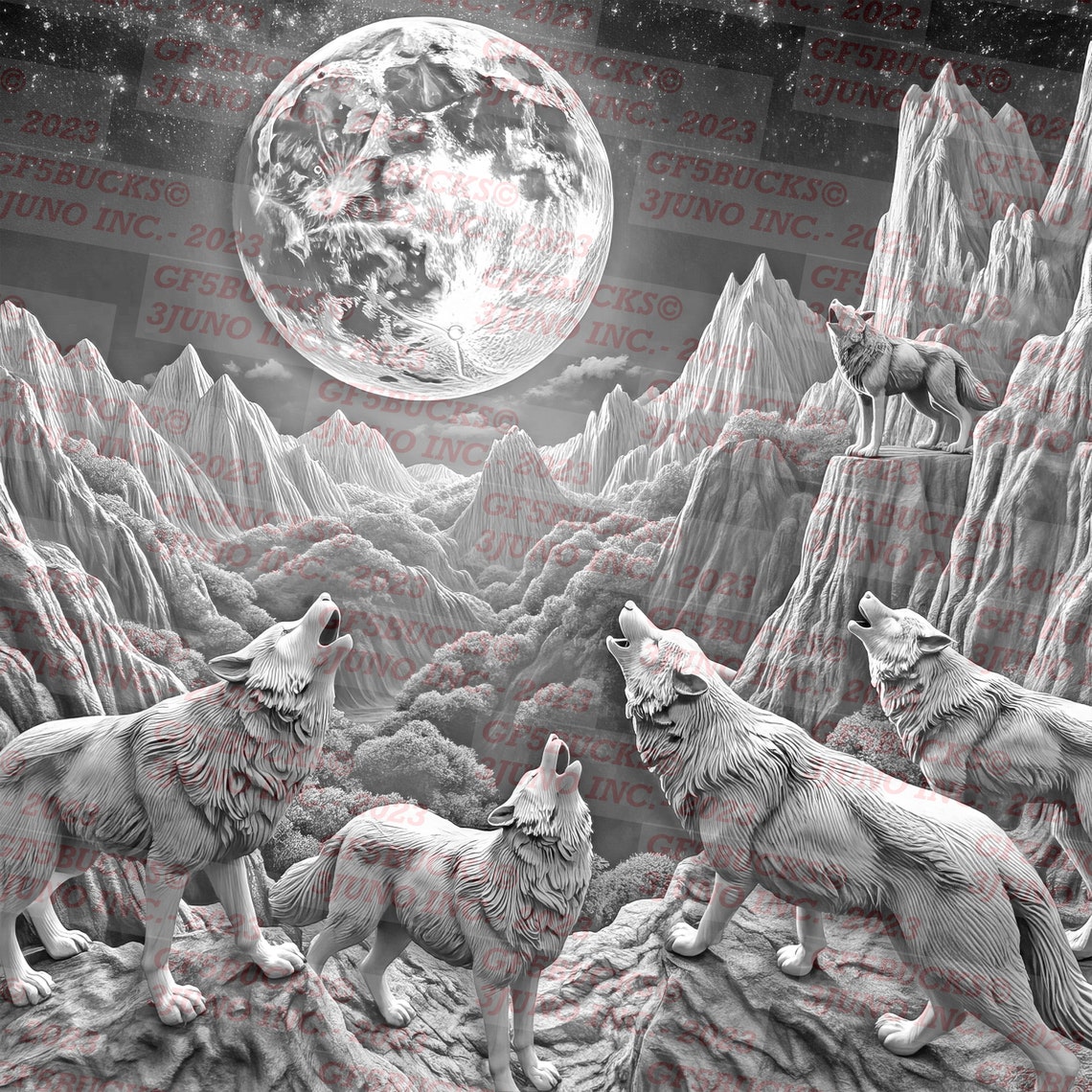 Wolf Pack Majesty - 3D Illusion PNG Digital File for Laser Engraving ...