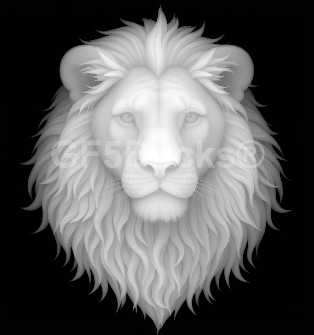 3D Illusion Lion Bust Depth Map PNG or TIFF (zipped) – 16-bit Grayscale ...