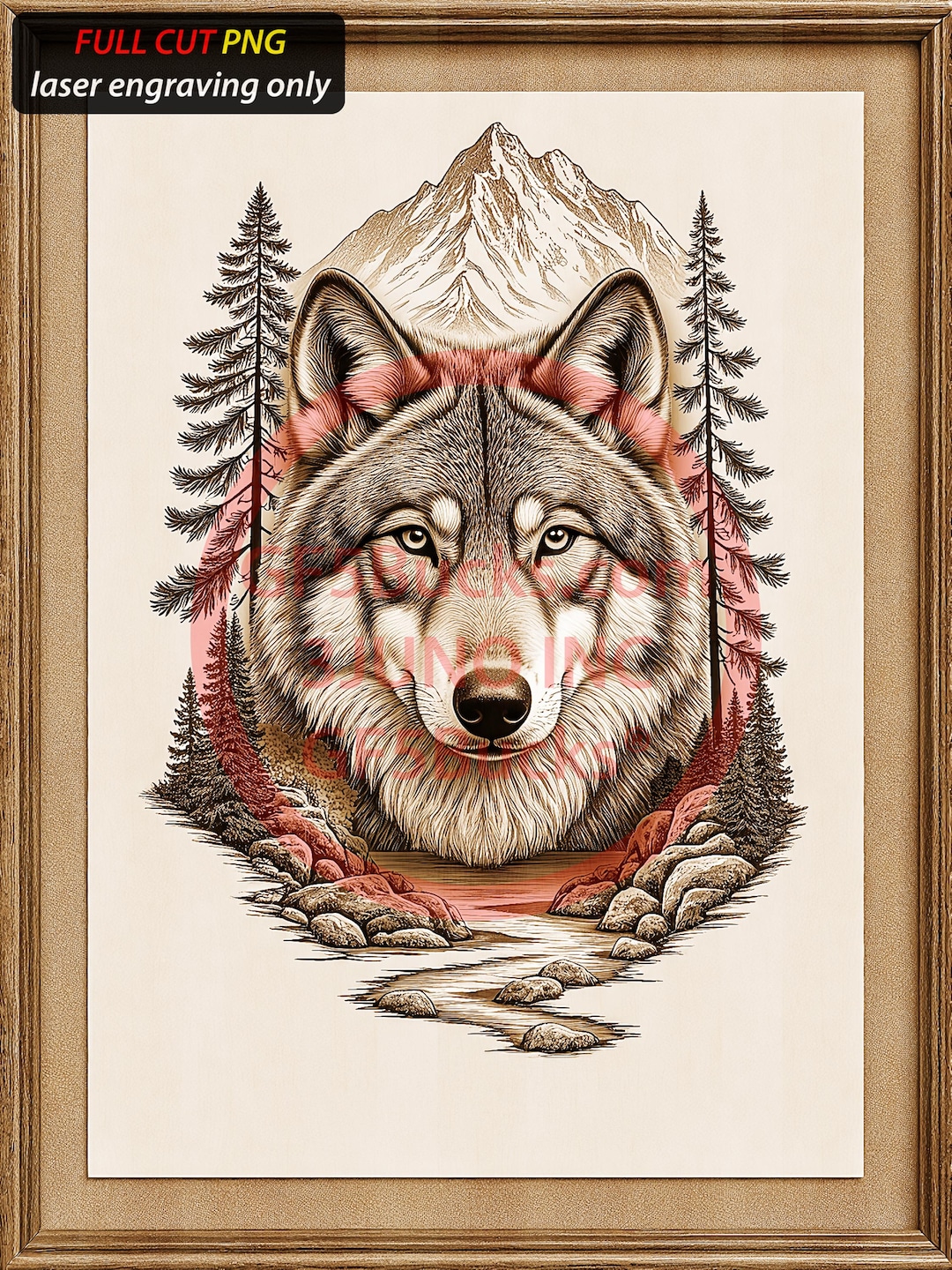 3D Illusion Wolf PNG – Mountain Scene Laser Engraving Art – 10.5x14 ...