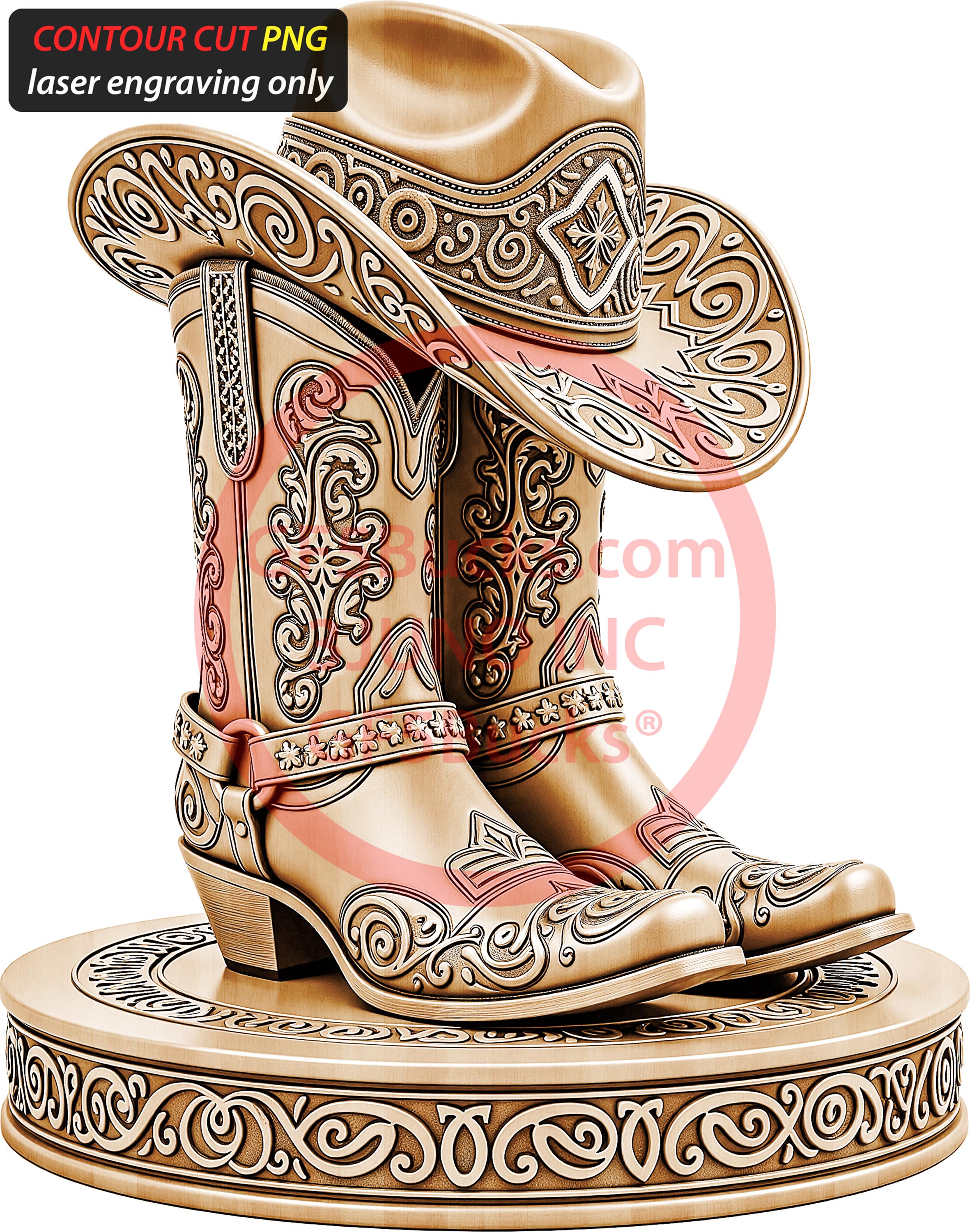 3D Illusion Cowboy Boots Art for Laser Engraving | PNG Digital File ...