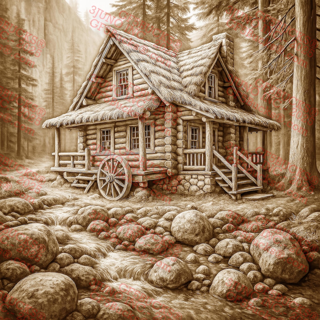 Log Cabin - Laser Burn PNG | 3D Illusion | Engrave | Laser Ready | Digital Design File | 14x14 ...