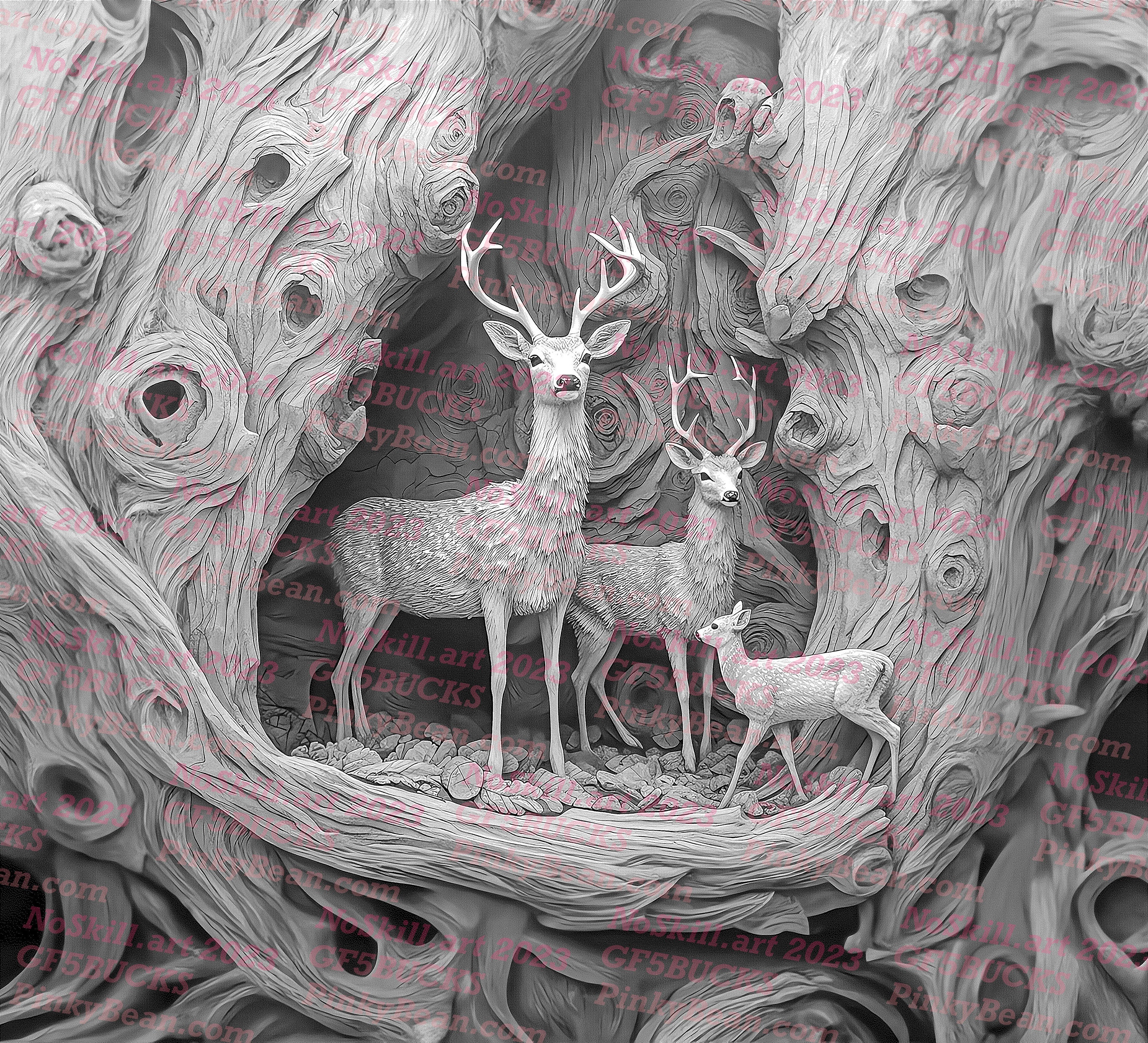Digital Deer - Stag | Buck | Carved Look | 3D Illusion | Laser Engrave ...