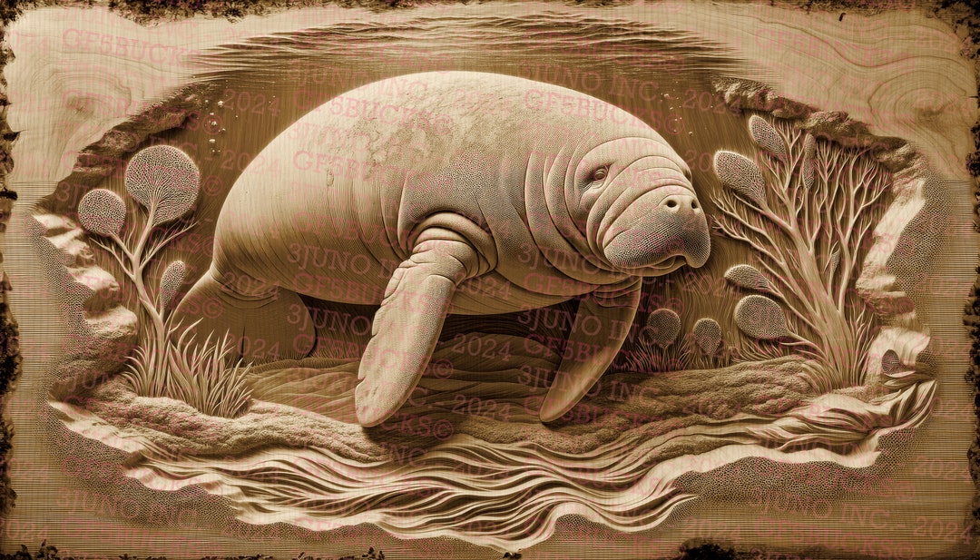 Florida Manatee - Laser Burn PNG | 3D Illusion | Engrave | Laser Ready ...