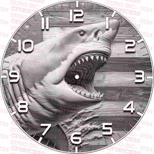 Great White Shark Clock 3D Illusion Engraving Digital File Instant ...