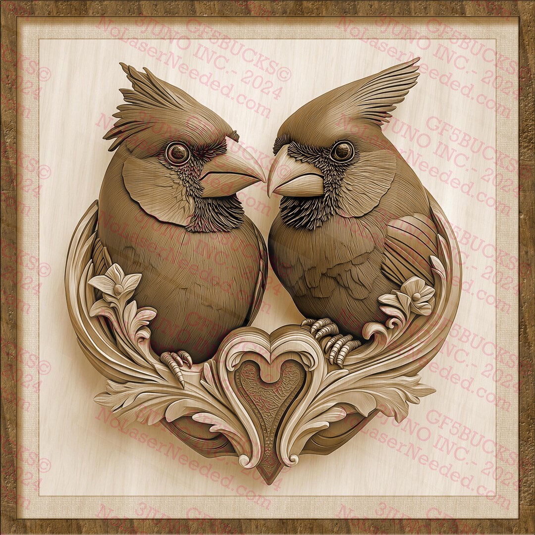 3D Illusion Cardinal Birds PNG, Twin Cardinals Artwork for Laser ...