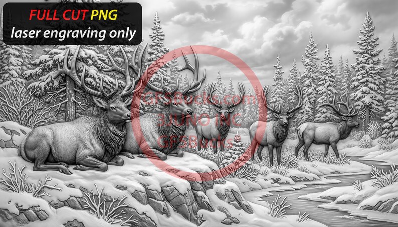 3D Illusion Winter Elk Art for Laser Engraving | PNG Digital File ...