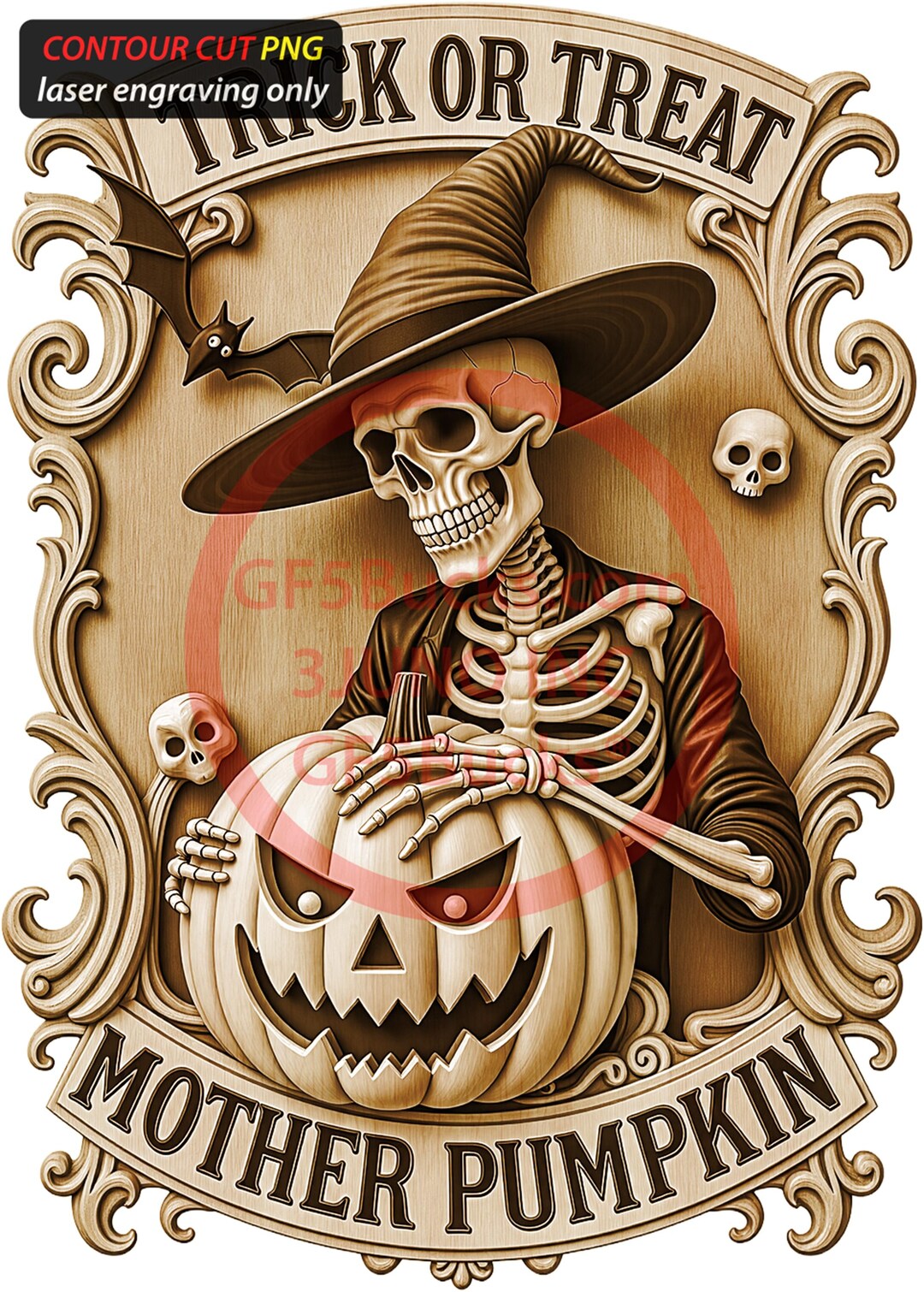 3D Illusion Halloween Skeleton Art for Laser Engraving | PNG Digital ...