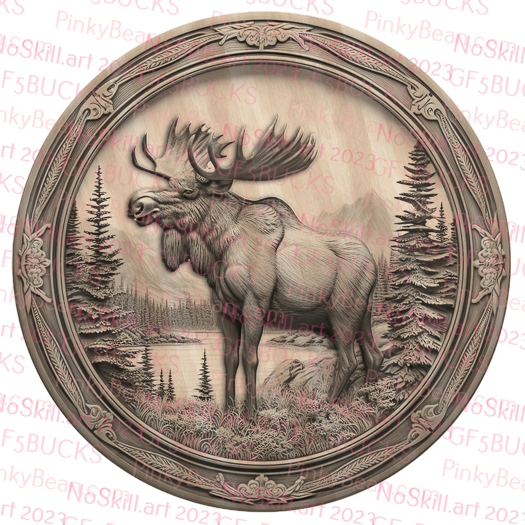 Wildlife Scene Moose Plaque | Laser-ready Burn PNG | 3D Illusion ...