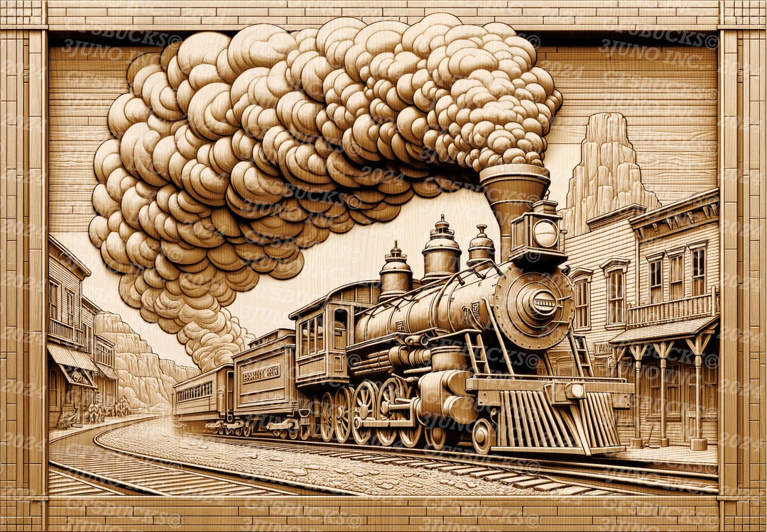 Old West Train: 3D Illusion PNG Digital File for Laser Engraving ...