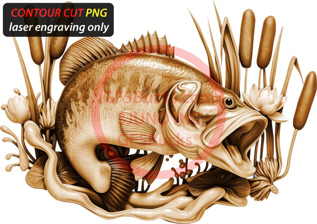 3D Illusion Leaping Bass Art for Laser Engraving | PNG Digital File ...