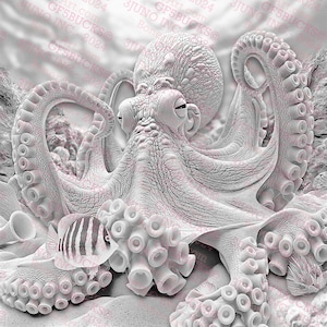 Octopus, Marine Life - Laser Burn PNG | 3D Illusion | Engrave | Laser ...