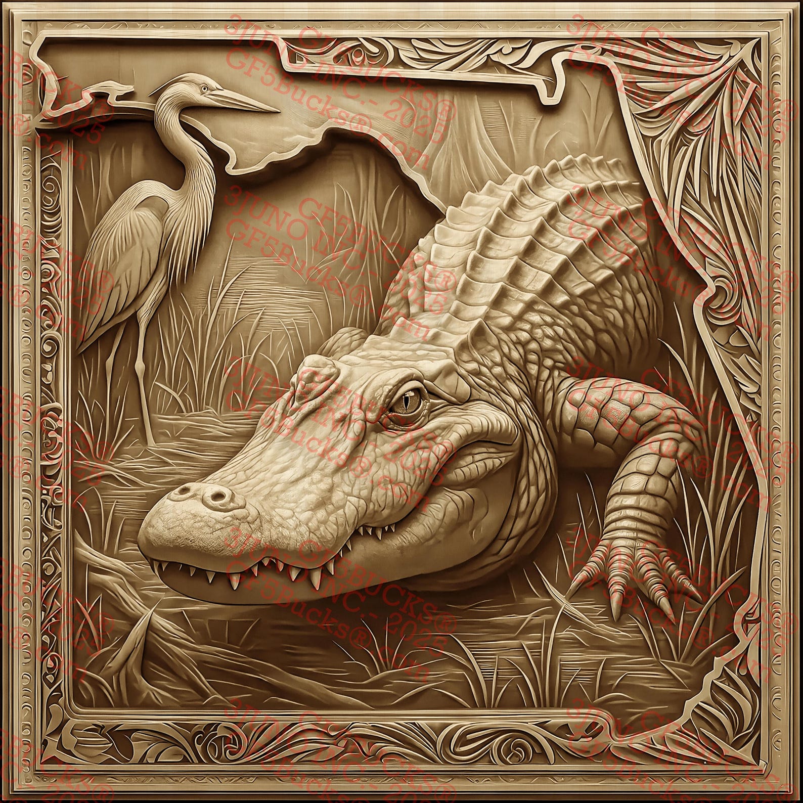 3D Illusion Florida Gator PNG – Alligator and Heron Wildlife Scene in ...