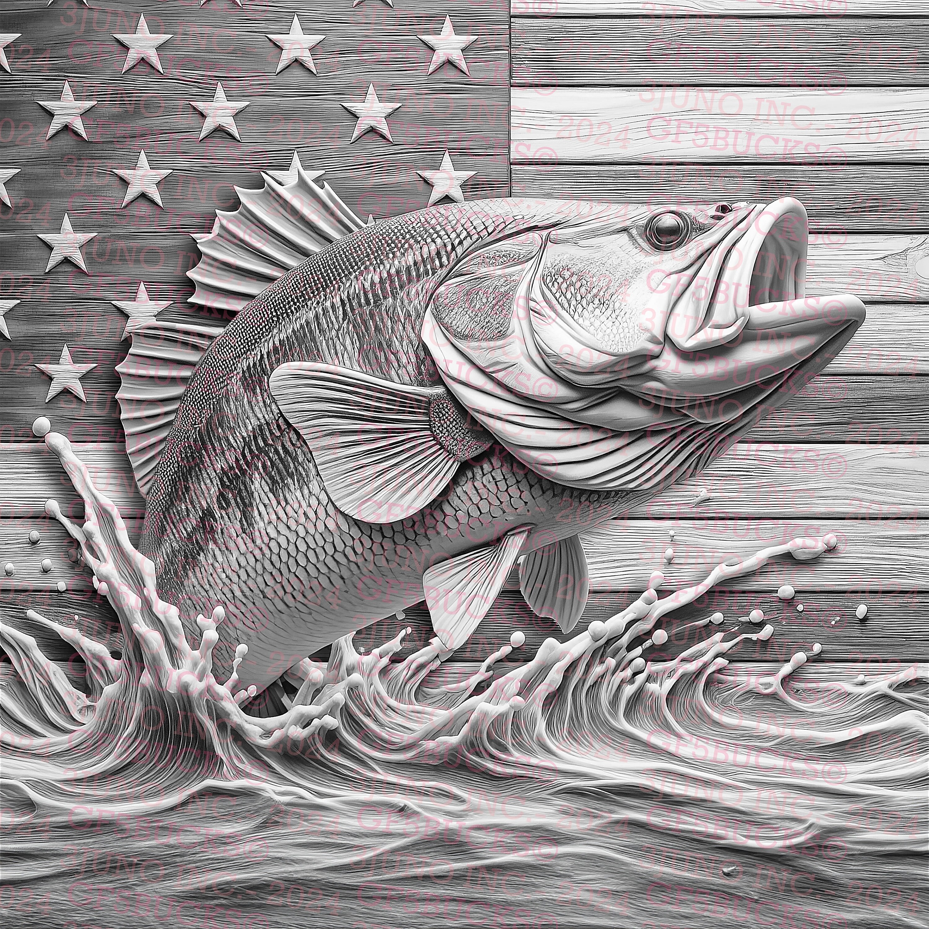 American Bass Fishing - Laser Burn PNG | 3D Illusion | Engrave | Laser ...