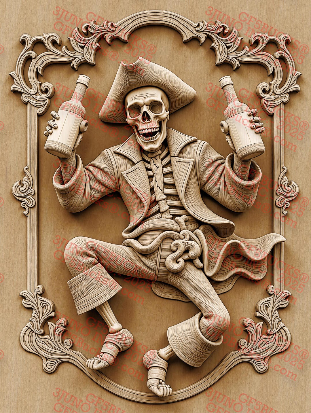 3D Illusion Pirate Skeleton PNG – Dancing Skeleton Engraving Design ...
