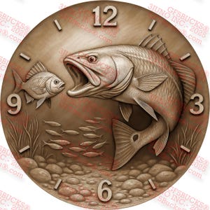 3D Illusion Redfish Clock PNG – Coastal Fish Engraving – Laser Cut Wall ...