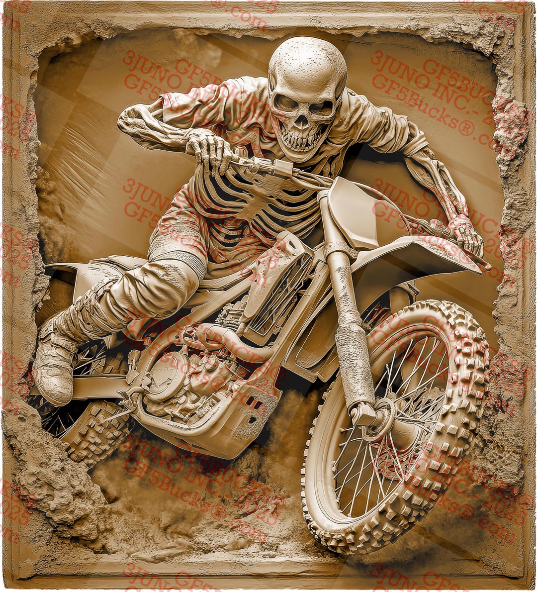 Skeleton Motocross Rider 3D Illusion PNG Laser Engraving File Gf5bucks ...