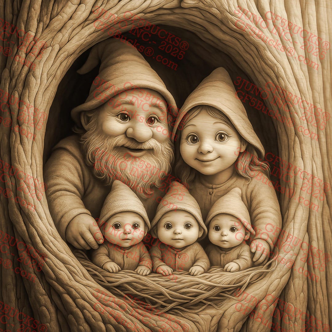 3D Illusion Gnome Family PNG – Tree Hollow Woodland Art – Laser ...