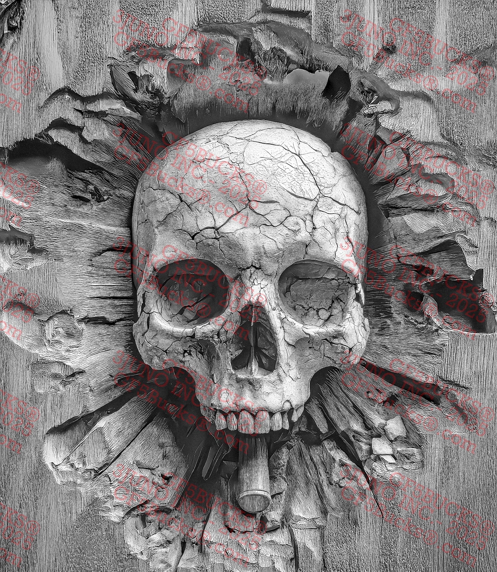3D Illusion Cracked Skull PNG – Exploding Wood Skull Design – Laser ...