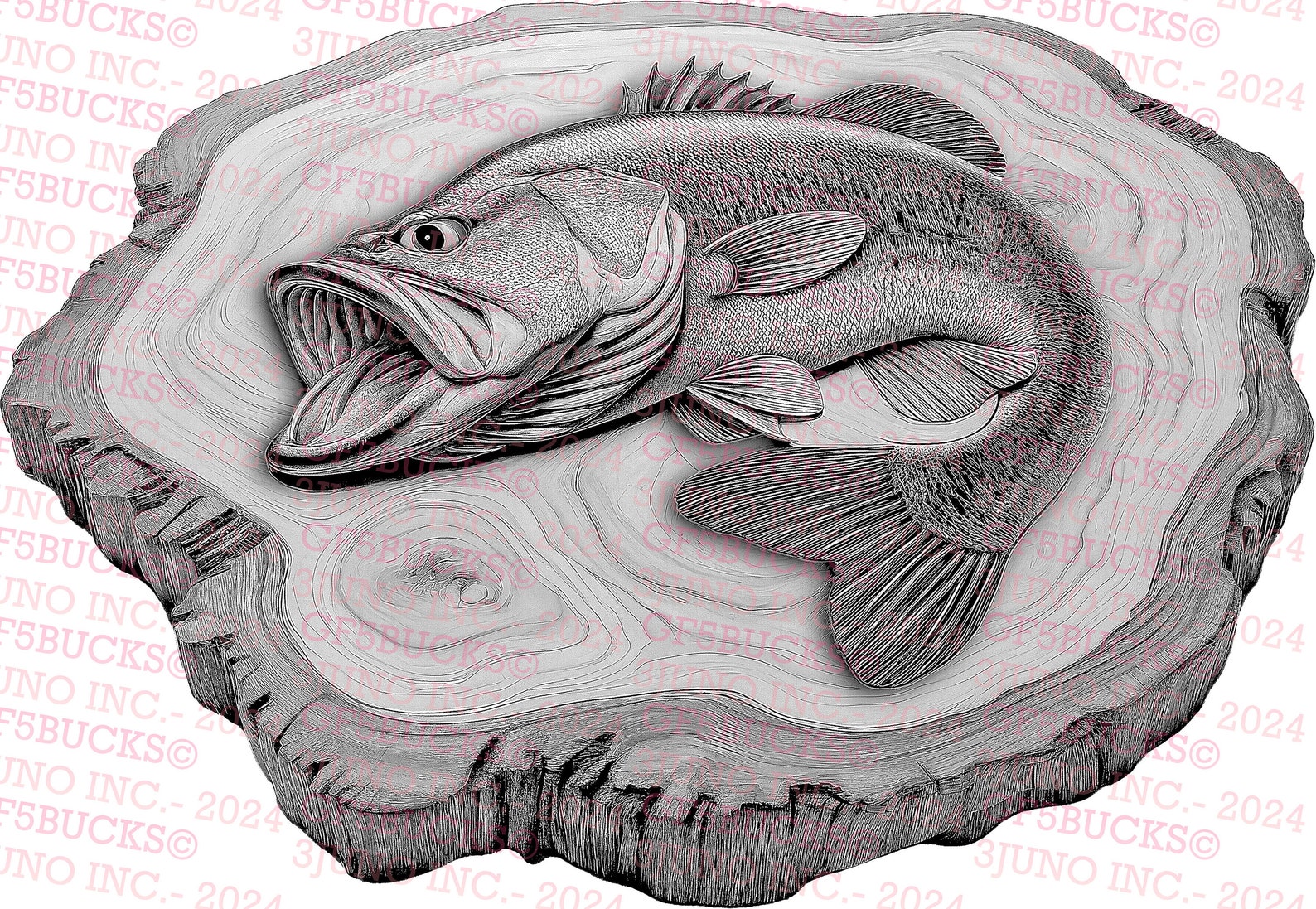Bass Fishing - Laser Burn PNG | 3D Illusion | Engrave | Laser Ready ...